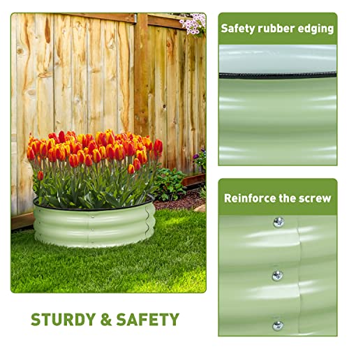 Aoodor 9'' Tall Aluzinc Metal Raised Garden Bed 30'' Round, Outdoor Garden Planter Box for Vegetable Flower Herb - Olive Green