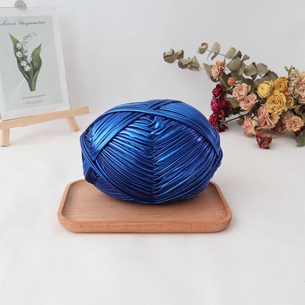 Metallic T-Shirt Yarn 140 Yards Knitting Yarn Fabric Crochet Cloth Shiny Tshirt Yarn for Crocheting Beginners DIY Hand Craft Bag Blanket Cushion Projects (Blue)