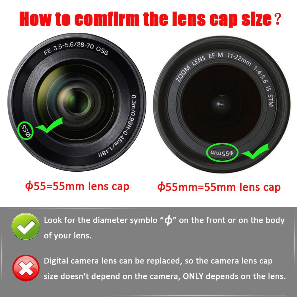 52mm Lens Cap for Nikon D850 D7500 D3500 Camera with AF-S 18-55mm lens,Canon EOS 90D , Rebel T7, 200d ii Camera w/ EF-M 55-200mm 18-55mm Lens,Snoy E w/ Sigma 30mm F1.4 Contemporary DC DN Lens(2 Pack)