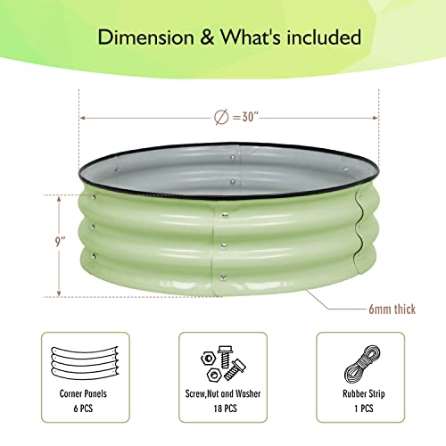 Aoodor 9'' Tall Aluzinc Metal Raised Garden Bed 30'' Round, Outdoor Garden Planter Box for Vegetable Flower Herb - Olive Green