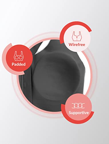 Yvette Seamless Post Surgery Sports Bra - Medium Support Zip Bra,Wireless Supportive,Comfortable,Grey, Medium