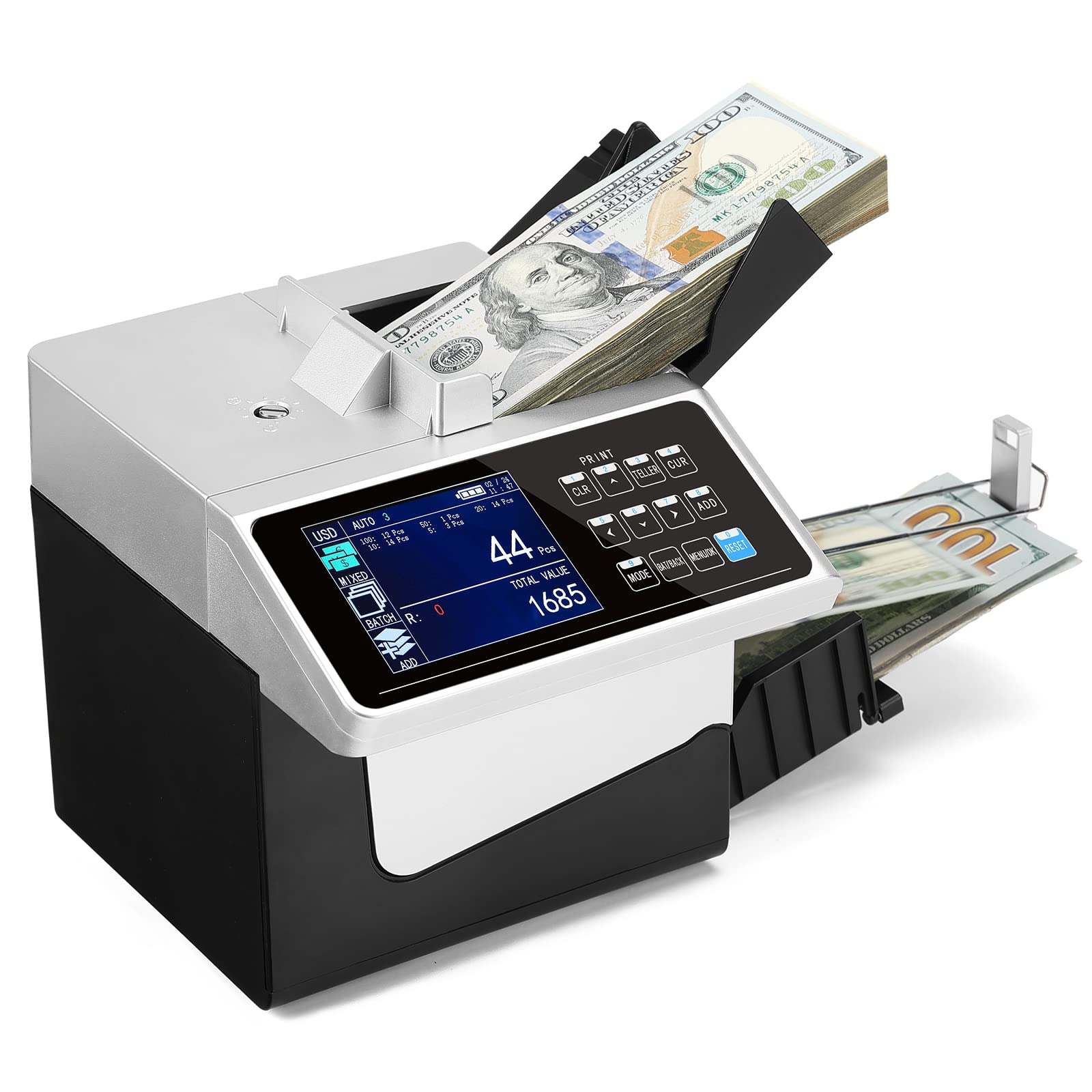 MUNBYN Money Counter Machine Mixed Denomination, Value Counting, Multi-Currency, UV/IR/MG/MT Counterfeit Detection, Ultra Compact and Lightweight