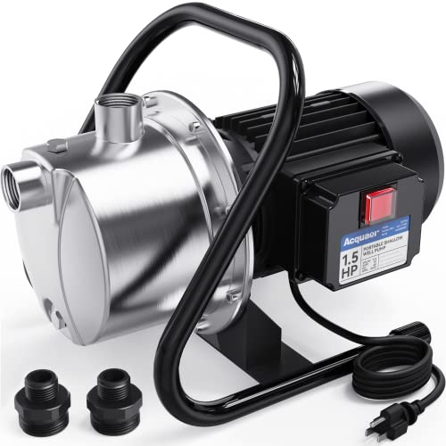 Acquaer 1.5HP Portable Shallow Well Pump Garden Pump, Stainless Steel, 1210GPH, 115V Sprinkler Pump Water Transfer Draining Irrigation Pump for Water Removal/Lawn Garden