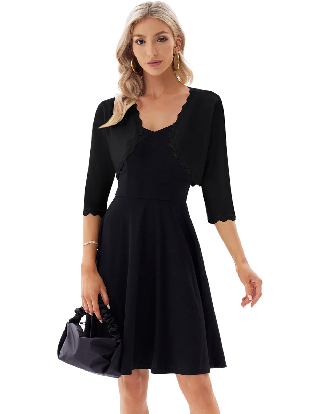 Women Open Front Cardigan Irregular Hemline Bolero Shrug Sweater Black XL