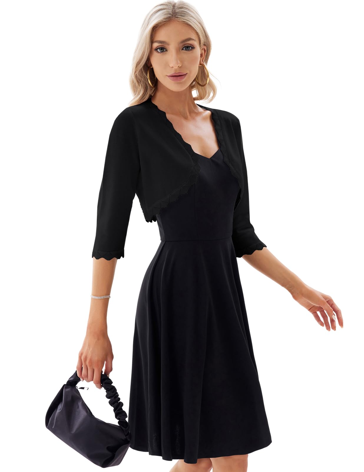 Women Open Front Cardigan Irregular Hemline Bolero Shrug Sweater Black XL