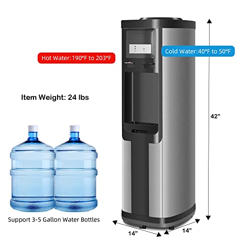 Water Cooler Dispenser, 5 Gallon Top Loading Water Cooler Water Dispenser, 2 Temps (Hot & Cold), Quiet, Black and Stainless Steel, ETL Listed, Child Safety Lock