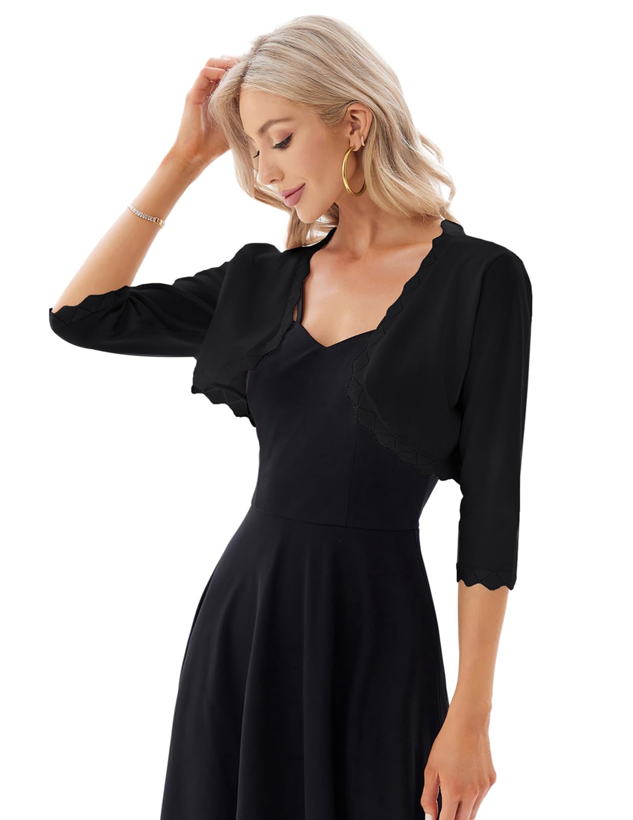 Women Open Front Cardigan Irregular Hemline Bolero Shrug Sweater Black XL