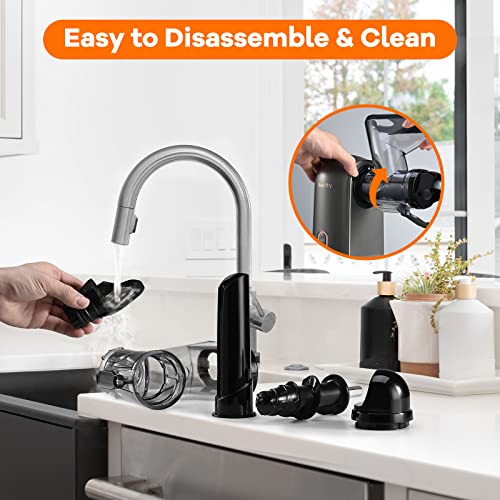 Mecity Small Masticating Juicer Electirc Slow Juicer with Reverse Function for Home, Easy to Clean Juicer Extractor with Travel Bottle, Self-Feeding Juice Maker for Vegetable and Fruit