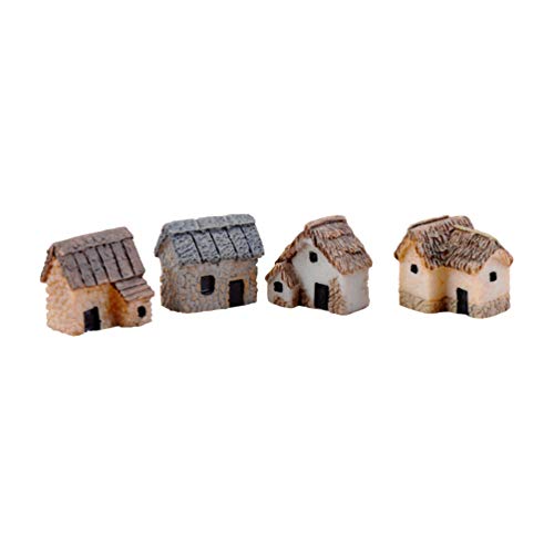 Veemoon 4 pcs Fairy Garden Mini House Miniature Fairy Garden DIY Artificial Gardening Micro Landscape Accessories for Succulent Planting Terrarium Bonsai Random Style