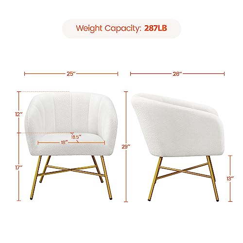 Yaheetech Boucle Barrel Chair, Modern Living Room Chair with Metal Legs and Soft Padded, Comfy Side Chair for Bedroom/Office/Study/Waiting Room, White, 2pcs