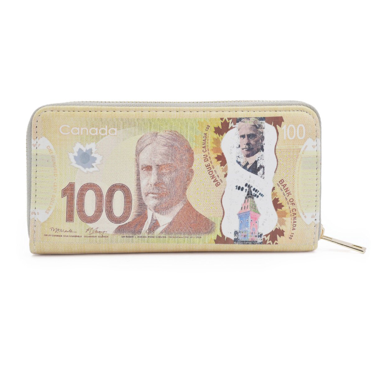 TrendsBlue Premium Currency Money Print PU Leather Zip Around Wallet, Canadian Dollar