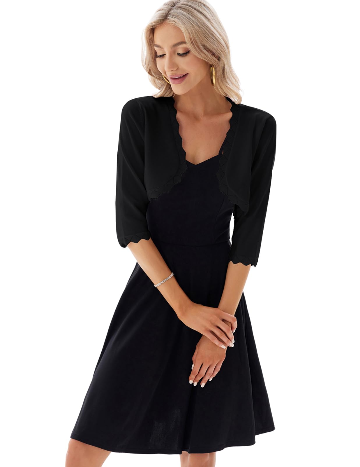 Women Open Front Cardigan Irregular Hemline Bolero Shrug Sweater Black XL