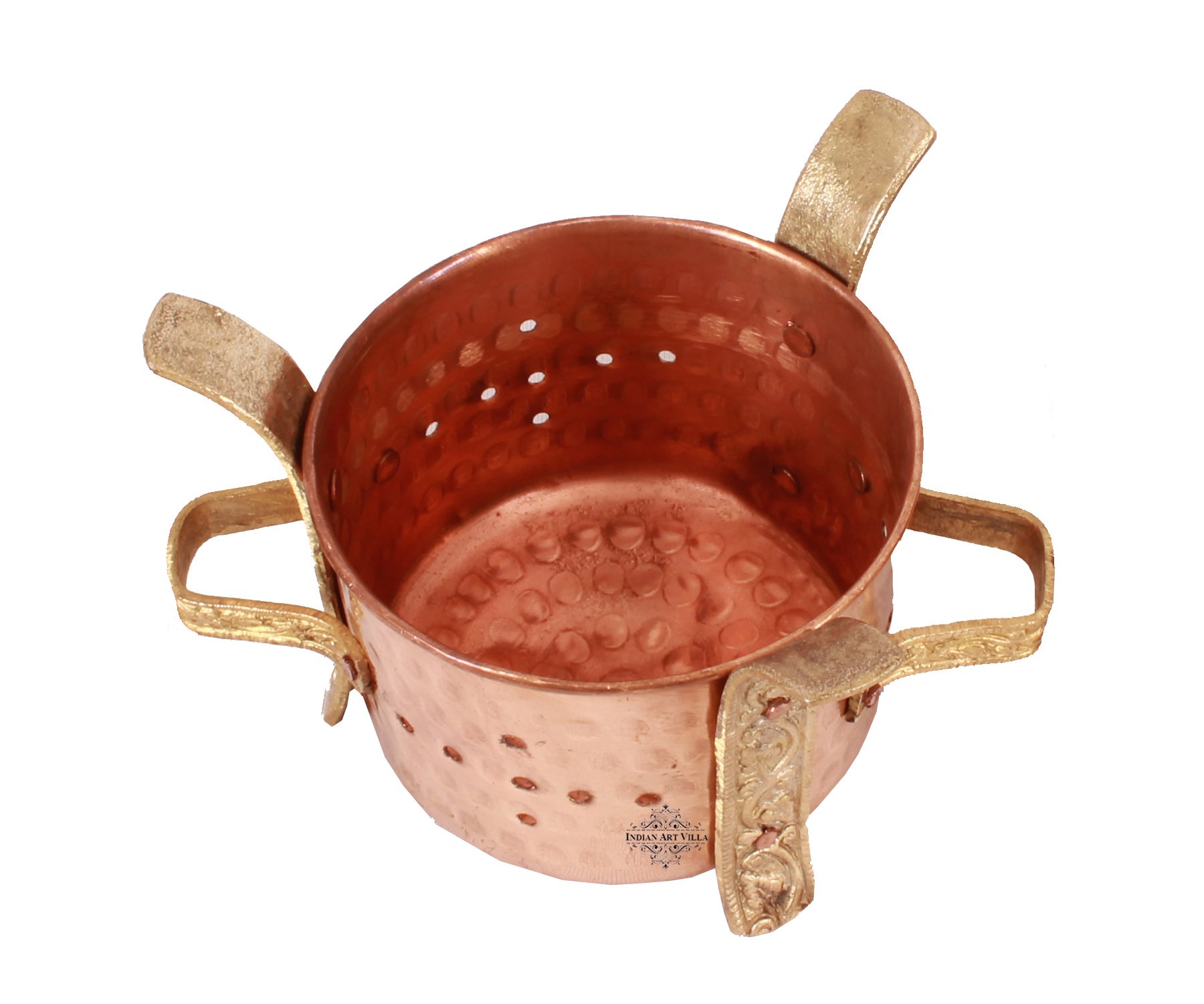 Indian Art Villa Pure Copper Angithi/Sigdi with Brass Handles & Stand, Food Warmer for Home, Hotel & Restaurant, Width- 4.5 inches