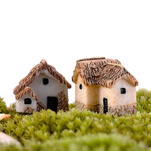 Veemoon 4 pcs Fairy Garden Mini House Miniature Fairy Garden DIY Artificial Gardening Micro Landscape Accessories for Succulent Planting Terrarium Bonsai Random Style