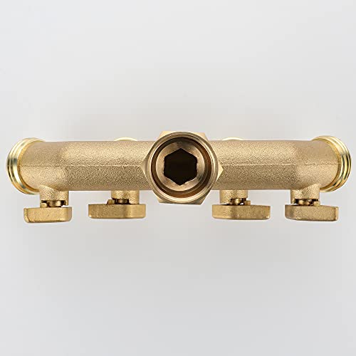 improved Heavy Duty Solid Brass 4 Way Garden Hose Splitter Nozzle Switcher Connector 4 Way Hose Splitter Shut-Off Valves for Garden Irrigation Watering 304 stainless steel Hose Connector (4 Way)