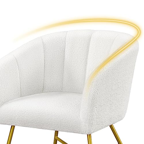 Yaheetech Boucle Barrel Chair, Modern Living Room Chair with Metal Legs and Soft Padded, Comfy Side Chair for Bedroom/Office/Study/Waiting Room, White, 2pcs
