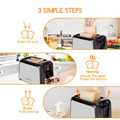 Toaster 2 Slice Wide Slots Best Rated Prime Toasters, Compact Stainless Steel Bread Toaster with Reheat/Defrost/Cancel Functions, 7-Shade Control & Removable Crumb Tray, Black, UL Certificated