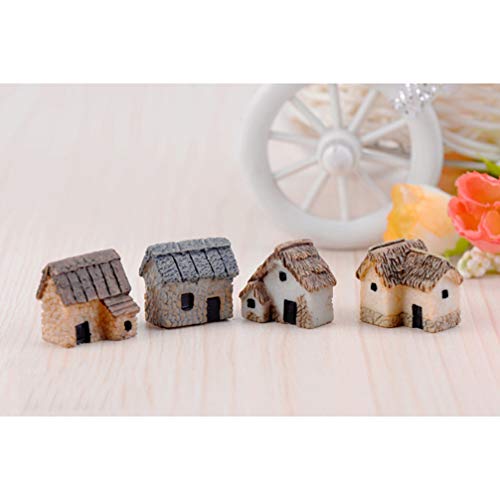 Veemoon 4 pcs Fairy Garden Mini House Miniature Fairy Garden DIY Artificial Gardening Micro Landscape Accessories for Succulent Planting Terrarium Bonsai Random Style