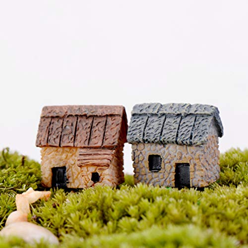 Veemoon 4 pcs Fairy Garden Mini House Miniature Fairy Garden DIY Artificial Gardening Micro Landscape Accessories for Succulent Planting Terrarium Bonsai Random Style