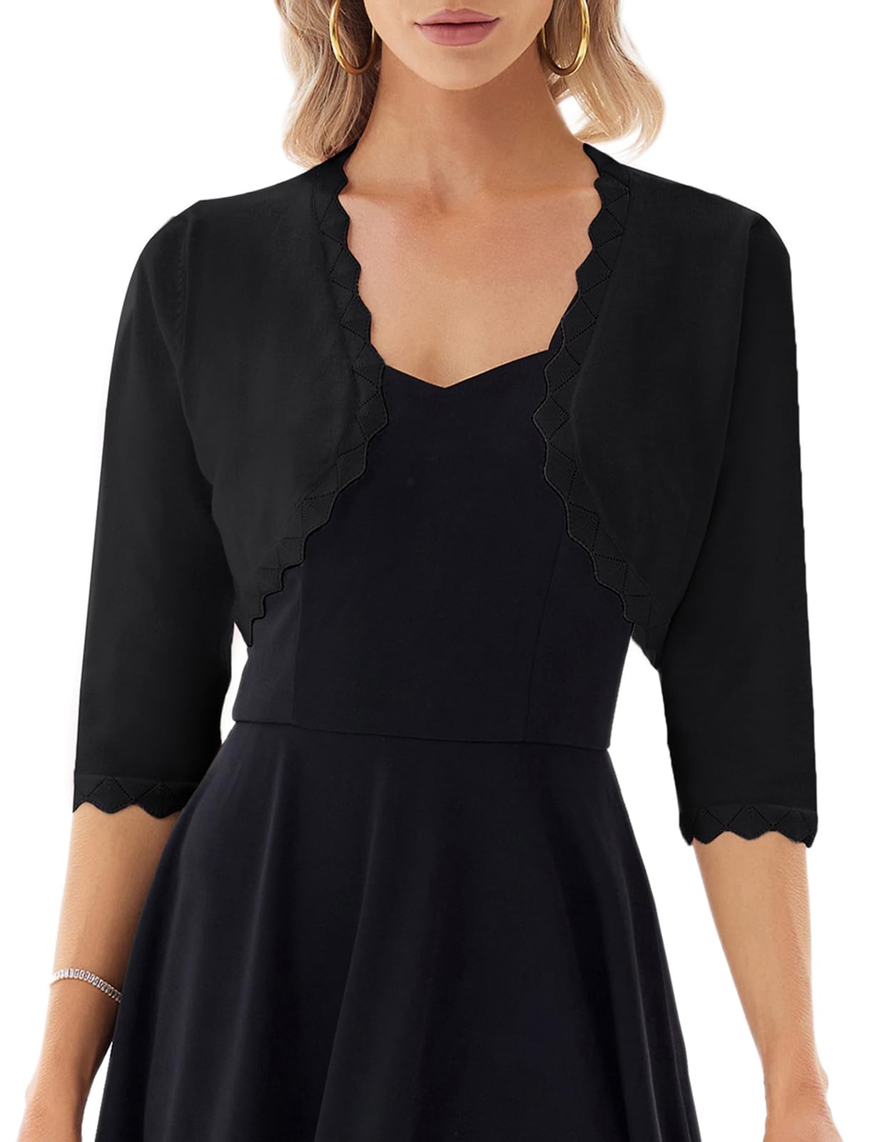 Women Open Front Cardigan Irregular Hemline Bolero Shrug Sweater Black XL