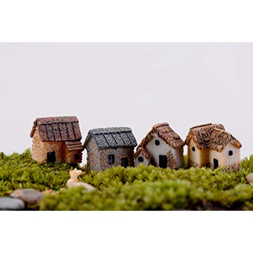 Veemoon 4 pcs Fairy Garden Mini House Miniature Fairy Garden DIY Artificial Gardening Micro Landscape Accessories for Succulent Planting Terrarium Bonsai Random Style