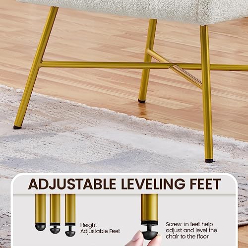 Yaheetech Boucle Barrel Chair, Modern Living Room Chair with Metal Legs and Soft Padded, Comfy Side Chair for Bedroom/Office/Study/Waiting Room, White, 2pcs
