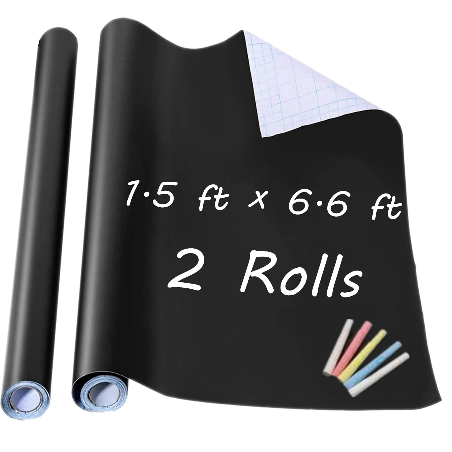 Chalkboard Contact Paper Decal Wall Sticker Adhesive Blackboard, TAKSDAI 2 Rolls Removable Vinyl Chalkboard Wallpaper Peel and Stick, with Bonus 10 Colorful Chalks, Each Roll 17.7'' × 78.7''