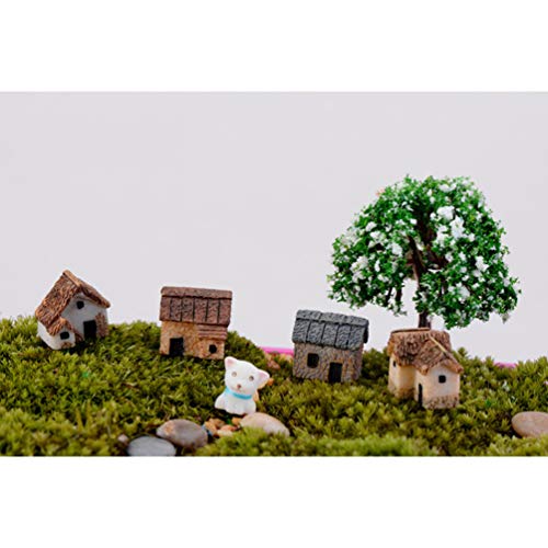 Veemoon 4 pcs Fairy Garden Mini House Miniature Fairy Garden DIY Artificial Gardening Micro Landscape Accessories for Succulent Planting Terrarium Bonsai Random Style