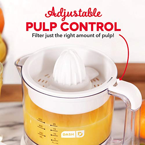 Dash Citrus Juicer Extractor: Compact Juicer for Healthy Juice, Oranges, Lemons, Limes, Grapefruit & other Citrus Fruit with Easy Pour Spout + 32 oz Pitcher - White