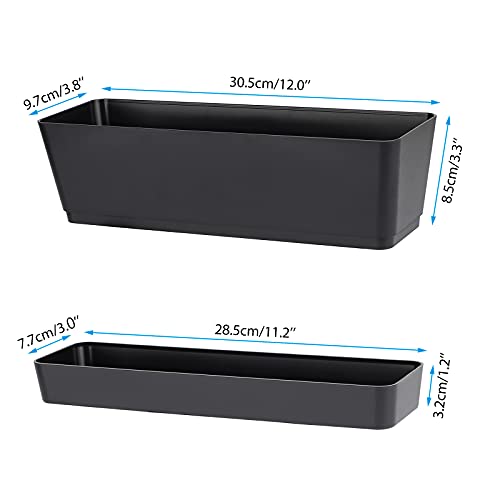 GREANER Black Rectangle Window Boxes, 3 Pack 12x3.8 Inch Herb Planters with Tray, Indoor Succulent Cactus Mint Plastic Pot for Windowsill, Garden Balcony, Office Outdoor Decoration
