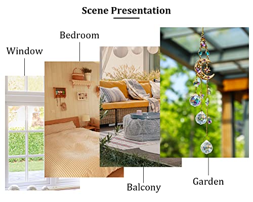 Handmade Crystal Moon&Star Prisms Suncatchers, Glass Window Hanging Ornament, Rainbow Rhinestones Decor for Home Garden