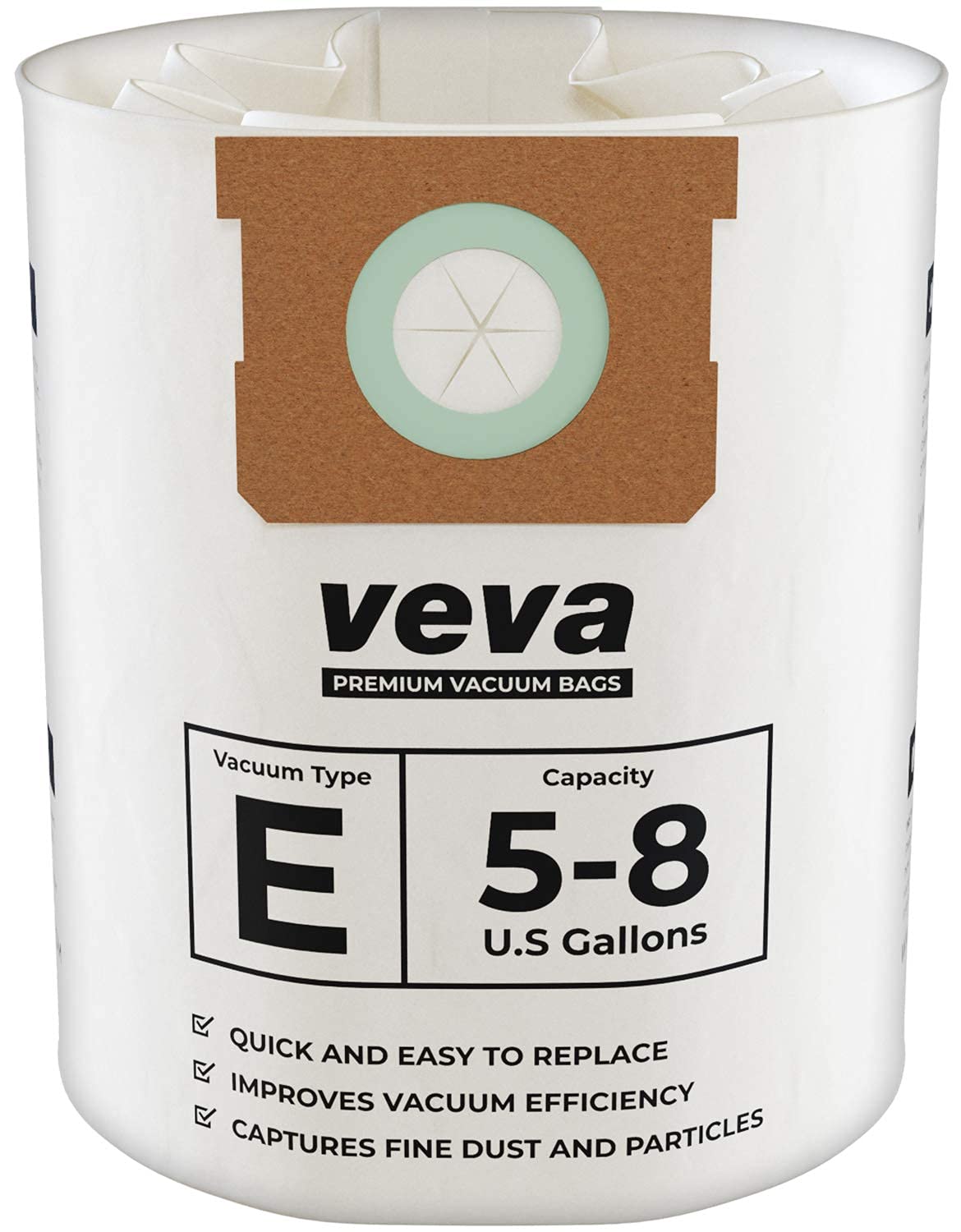 VEVA 15 Pack Premium Vacuum Filter Bags Type E 9066100 Work with Shop Vac 5-8 Gallon Vacuum, Part # SV Shop-Vac ShopVac 90661