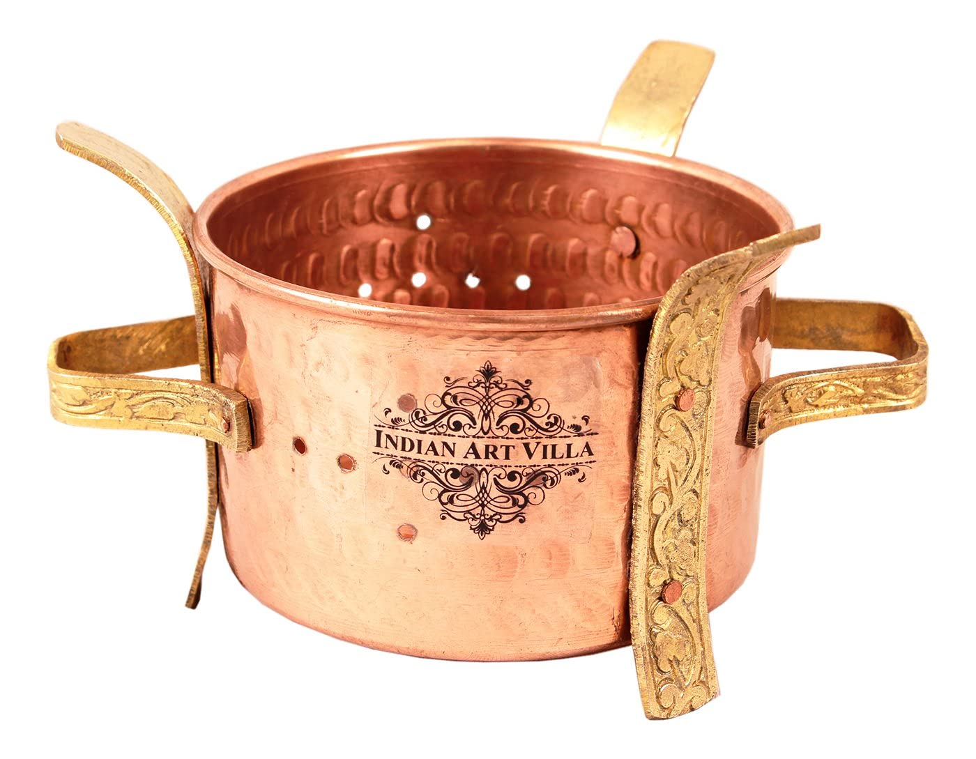 Indian Art Villa Pure Copper Angithi/Sigdi with Brass Handles & Stand, Food Warmer for Home, Hotel & Restaurant, Width- 4.5 inches