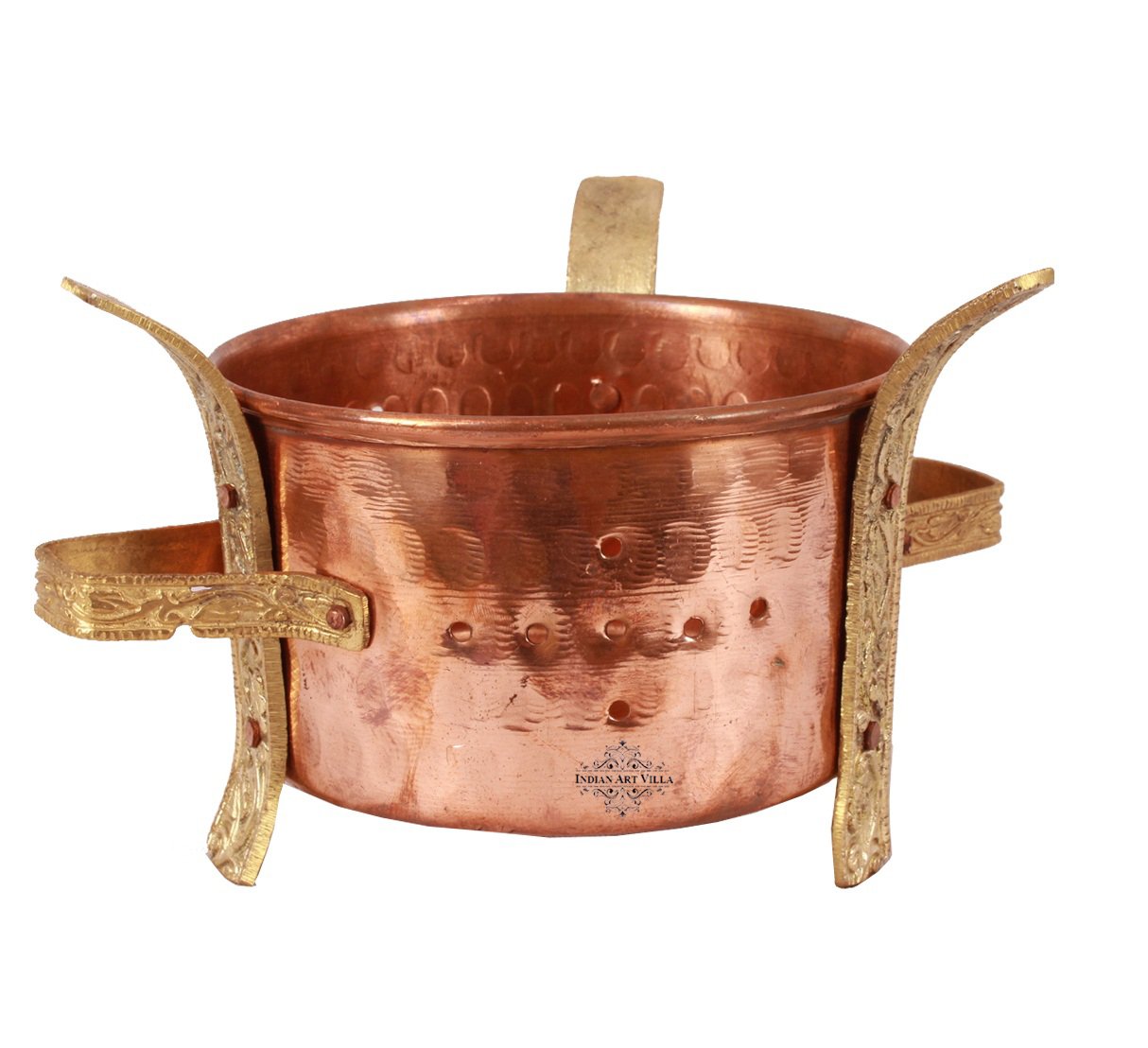 Indian Art Villa Pure Copper Angithi/Sigdi with Brass Handles & Stand, Food Warmer for Home, Hotel & Restaurant, Width- 4.5 inches