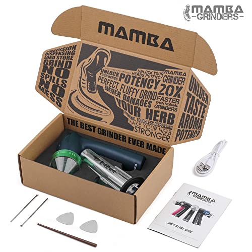 Mamba V2-55 Electric Herb Grinder, USB Rechargeable Automatic Grinder Fast Mill with Aluminum Alloy Head, includes Herb and Spices Holding System (Charcoal)