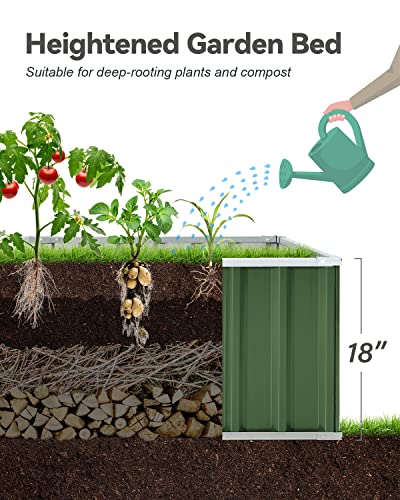 KING BIRD 6x3x1.5ft Galvanized Raised Garden Bed Outdoor Heightened Steel Metal Planter Box for Deep-Rooted Vegetables, Flowers, Large Raised Bed Kit(Green)