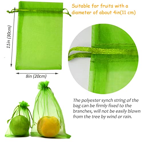 Miuezuth 100PCS Fruit Protection Netting Bags for Fruit Trees, 11x8 Inch Garden Mesh Barrier Bags to Protect Plants from Pest Birds Squirrels, Fruit Cover Mesh Bag with Drawstring, Reusable, Green