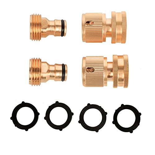Winmien Heavy Duty Brass Garden Hose Quick Connect Fittings,Water Hose Connectors 3/4 inch GHT Female and Male (2 Sets)