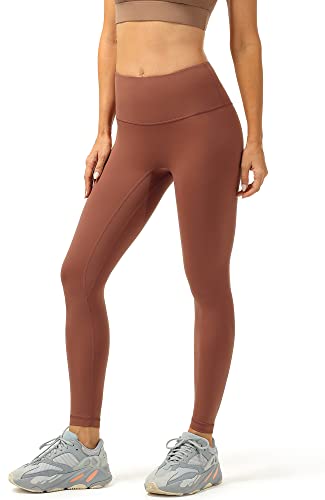 icyzone Legging for Women, No Front Seam, Buttery Soft, 7/8 High Waisted Squat Proof Yoga Pants for Workout (Copper Brown, Medium)