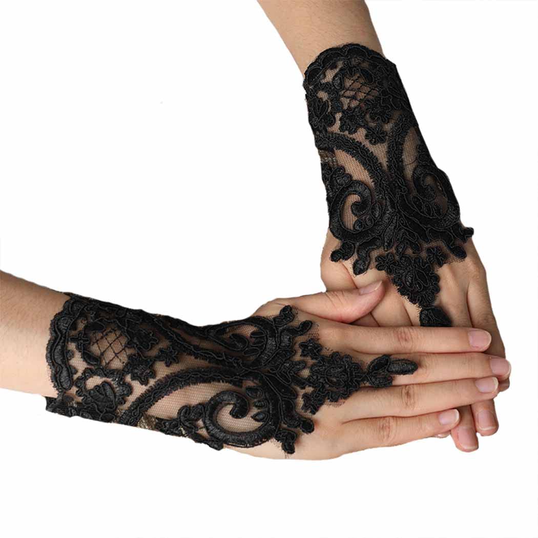 Latious Wedding Bride Lace Gloves Black Fingerless Bridal Gloves Floral Glove Party Prom Glove Accessories for Women and Brides