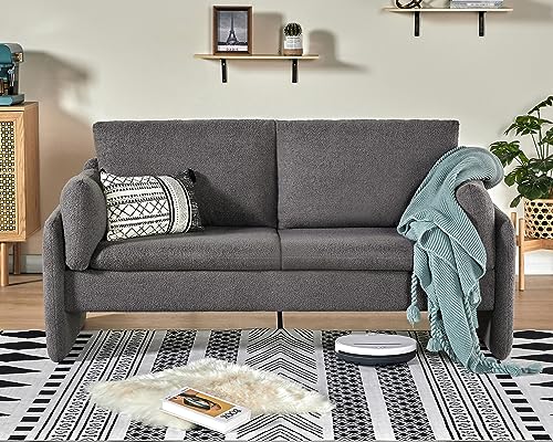 VanAcc Couch, Modern Sofa- Comfy Sofa Couches with Embedded Armrest, 3-Seater Couch for Living Room, Grey Bouclé