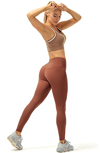 icyzone Legging for Women, No Front Seam, Buttery Soft, 7/8 High Waisted Squat Proof Yoga Pants for Workout (Copper Brown, Medium)