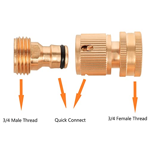 Winmien Heavy Duty Brass Garden Hose Quick Connect Fittings,Water Hose Connectors 3/4 inch GHT Female and Male (2 Sets)