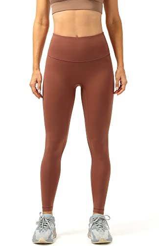 icyzone Legging for Women, No Front Seam, Buttery Soft, 7/8 High Waisted Squat Proof Yoga Pants for Workout (Copper Brown, Medium)