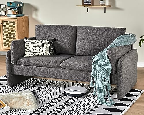 VanAcc Couch, Modern Sofa- Comfy Sofa Couches with Embedded Armrest, 3-Seater Couch for Living Room, Grey Bouclé