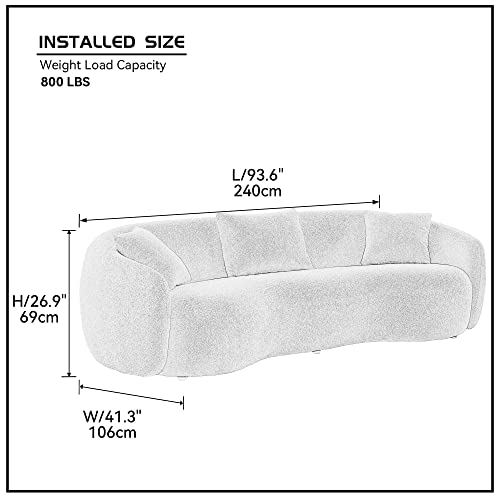 96.4" Mid Century Modern Curved Sofa for Living Room, 3-Seat Upholstery Boucle Fabric Couch for Bedroom, Office, Apartment (Beige)