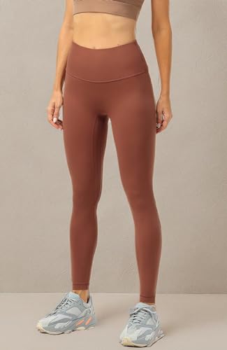 icyzone Legging for Women, No Front Seam, Buttery Soft, 7/8 High Waisted Squat Proof Yoga Pants for Workout (Copper Brown, Medium)
