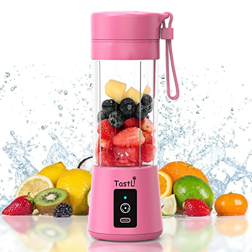 Portable Blender, Personal Mini Bottle Travel Electric Smoothie Blender Maker Fruit Juicer Cup, with 13oz Bottles, 6 Blades and USB Rechargeable Batteries for juice shakes and smoothies (Pink)