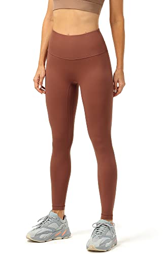icyzone Legging for Women, No Front Seam, Buttery Soft, 7/8 High Waisted Squat Proof Yoga Pants for Workout (Copper Brown, Medium)