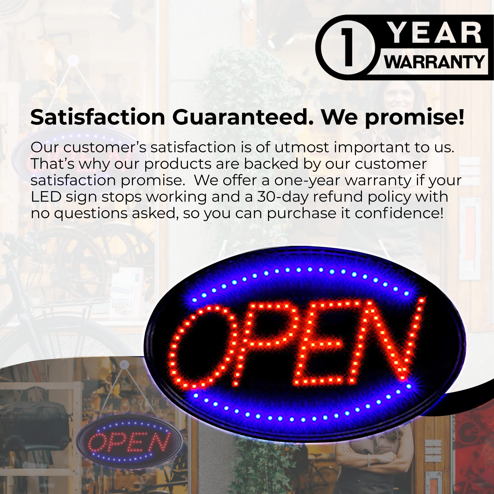 LED Open Signs for Business - 23 x 14 inch (X-Large Size) Open Sign - Neon LED Open Sign with Two Modes (Flashing & Steady) Includes Business Hours Signs & Reversible Open Closed Signs